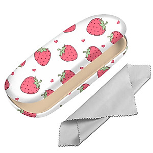 BHAHB Eyeglasses Case Hard Shell Protective Case for Glasses,Eyeglass Holder Box with Cleaning Cloth for Unisex Women Girls Men Cute Aesthetic Classic-Strawberry