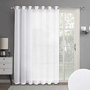 RYB HOME Decoration Extra Wide Linen Look, Sheer Drape, Sliding Grommet White Sheer Curtain Disperse Sunlight for Large Window Treatment Patio Door Bedroom Farmhouse Garden, 100 x 95