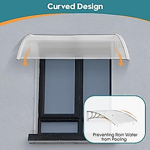 MCombo 39 inch x 38.6 inch Window Awning Outdoor Polycarbonate Hollow Sheet Door Patio Canopy (Clear Hollow Sheet/Pure Bracket+Grey Aluminum Fixing Bar)