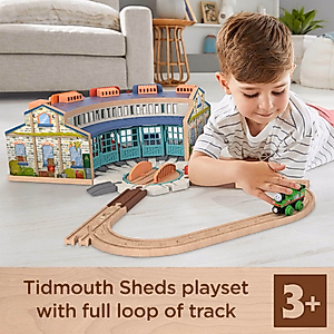 Thomas & Friends Wooden Railway Toy Train Track Tidmouth Sheds Starter Set with Percy Wood Engine for Preschool Kids Ages 3+ Years (Amazon Exclusive)