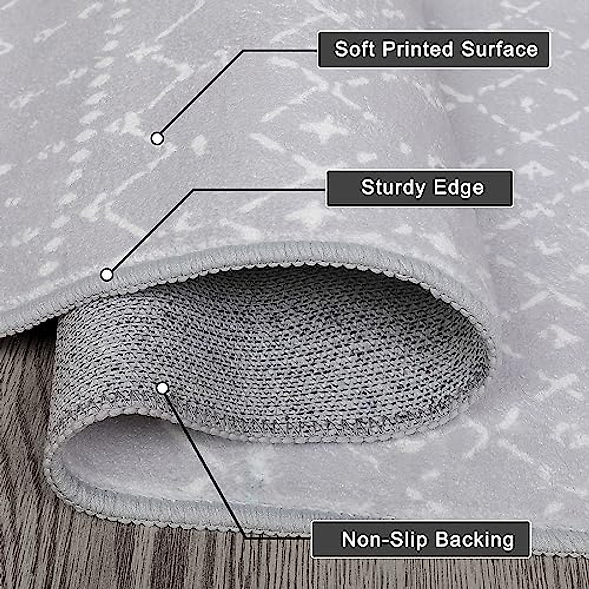 LIVEBOX Washable Grey 2.5x8 Runner Rug Non-Slip for Entryway, Neutral Moroccan Kitchen Rug Long Hallway Rug Runner, Boho Geometric Low-Pile Carpet Throw Rug for Bathroom Laundry Room