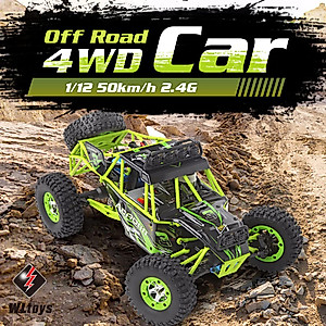 GuliTech WLtoys High-Speed RC Car 12427 12428 2.4G 1:12 4WD Crawler Remote Control RC Car with LED Light Two Battery Buggy Vehicle Trucks Toys Kid (12427 2 * 1500)