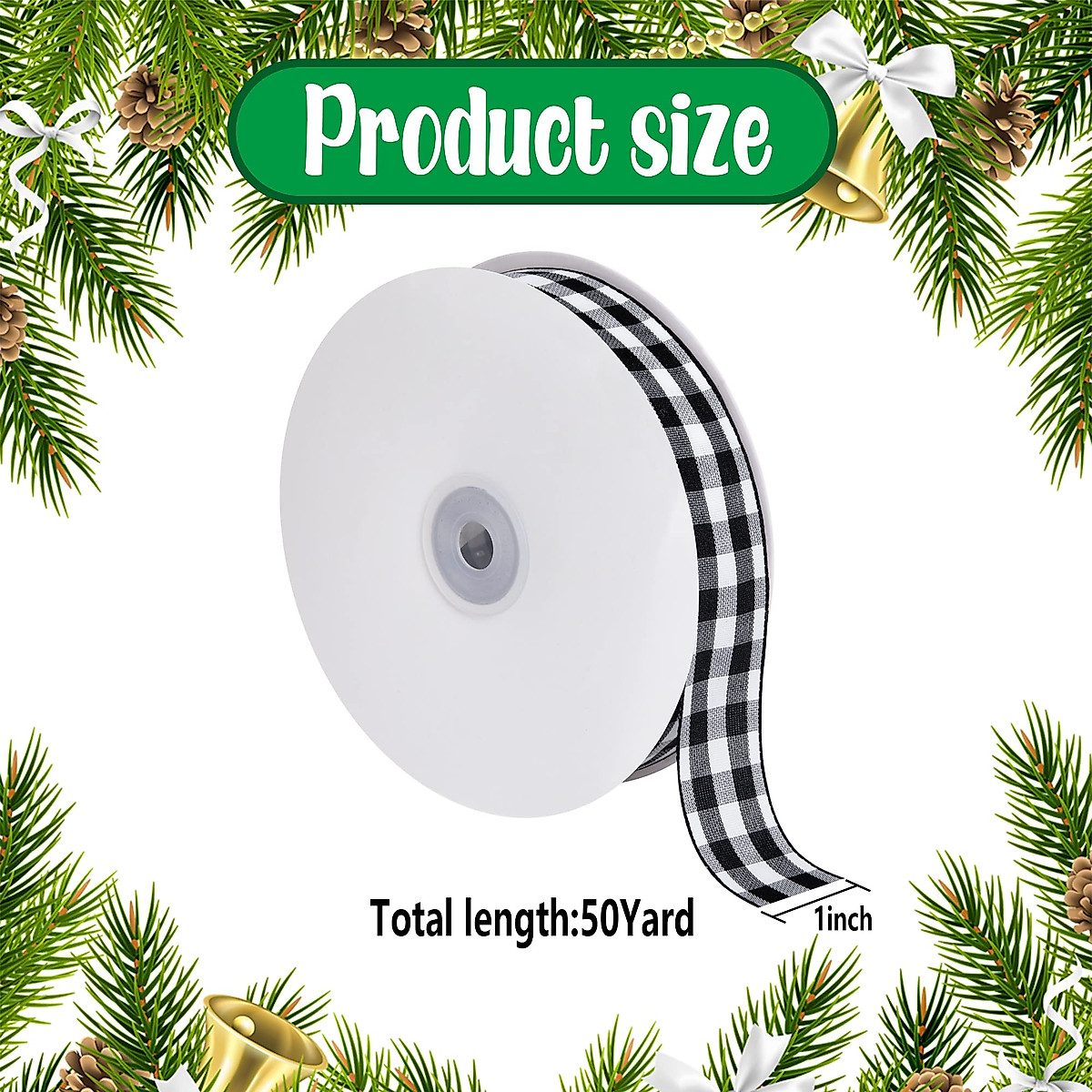 Deloky 50 Yard Large Buffalo Plaid Ribbon-1.0 Inch Black and White Christmas Plaid Check Ribbon, Lumberjack Ribbon for Lumberjack Party, Christmas, Mother's Day Gift,DIY Craft Decoration