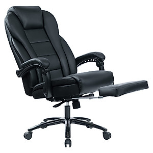 KCREAM Big and Tall 400 LBS Office Executive Chair with Footrest Heavy Duty Metal Base & Linkage Armrests Leather Computer Task Chair Ergonomic Design