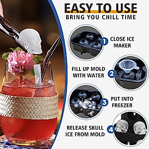 ice Cube Trays Silicone (Set of 4) Whiskey Ice Ball Mold, Large Ice Ball Maker Mold, grimace Ice Cube Mold, Halloween Ice Cube Mold, Tray for Cocktails & Bourbon Easy Release BPA Free (Black)