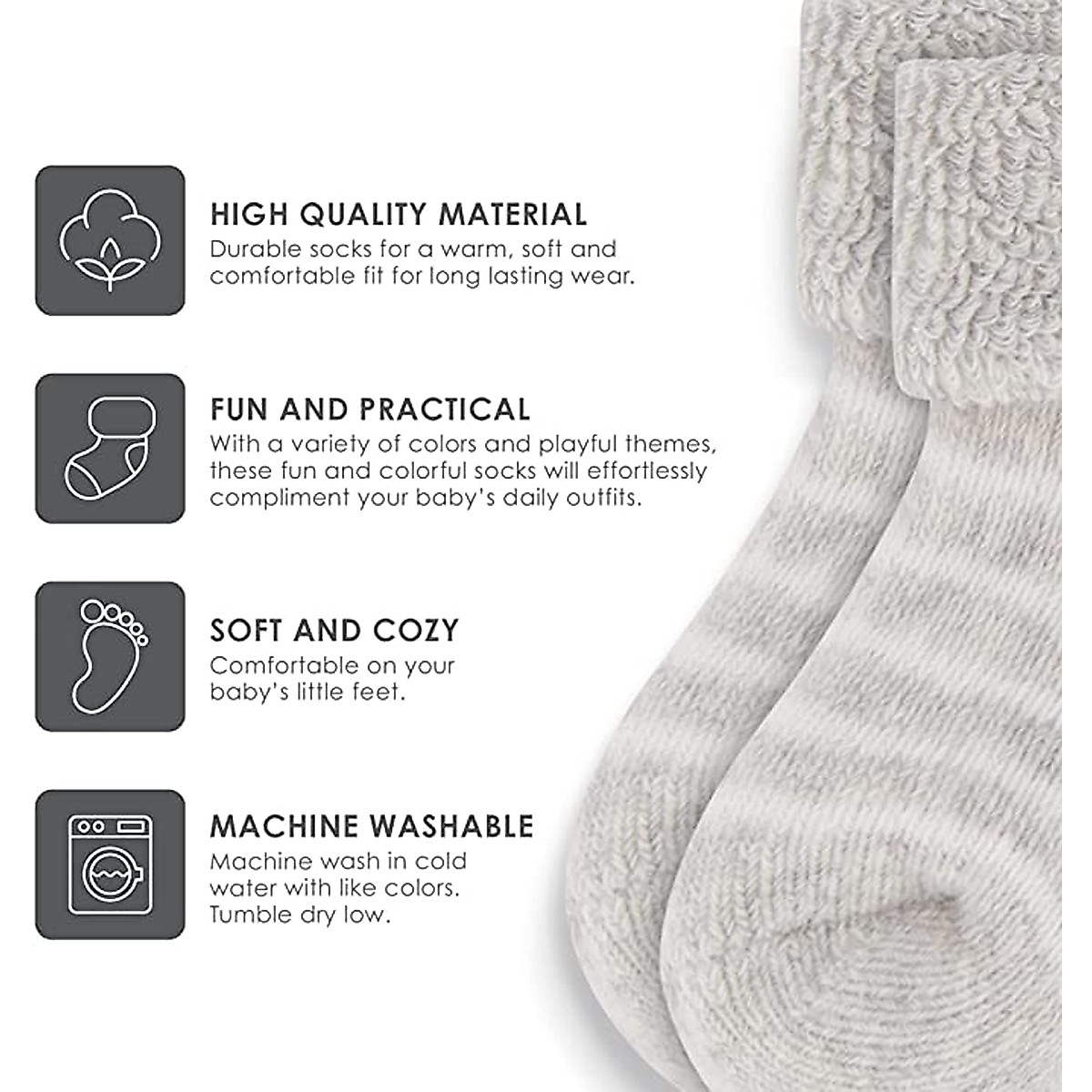 Rising Star Baby Socks for Boys & Baby Girl Infant Newborn Socks 0-6, 6-12 months - Thick Cotton Terry Cuff Winter Warm Socks unisex (Gray - 8 pack)