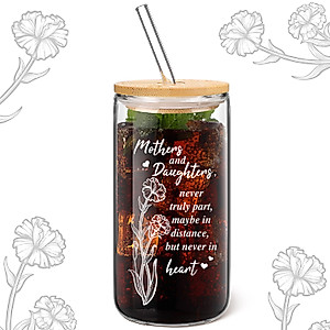 Gejoy Gifts for Mom from Daughter Mothers Day Gifts from Daughter Birthday Presents for Mom 16oz Coffee Glass Mom Funny Can Beer Glass with Bamboo Lids and Straw (Tulip)