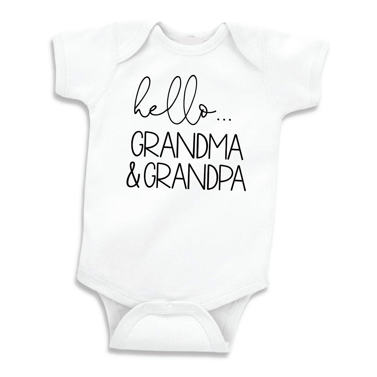 Bump and Beyond Designs Baby-Boys Hello Grandma and Grandpa Baby Announcement Leotard For Grandparents White, 0-3 Months