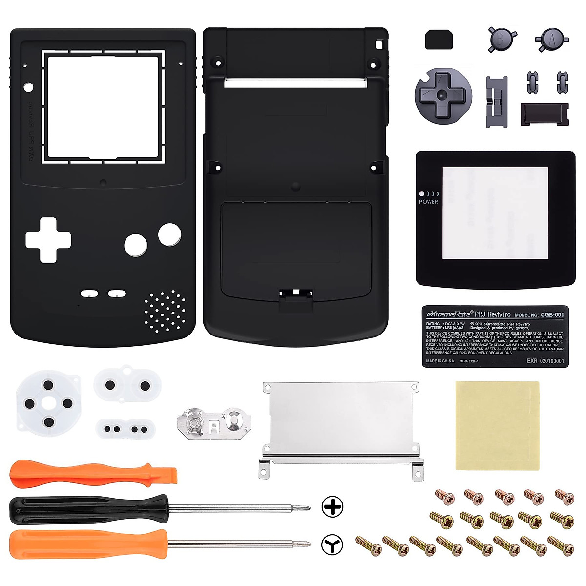 IPS Ready Upgraded eXtremeRate Black Replacement Shell Full Housing Cover & Black Screen Lens for Gameboy Color – Fit for GBC OSD IPS & Regular IPS & Standard LCD – Console & IPS Screen Without