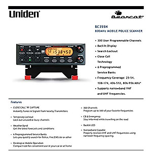 Uniden BC355N 800 MHz 300-Channel Base/Mobile Scanner, Black & RoadPro (RPSP-15) 2-3/4'' x 4-1/2" Universal CB Extension Speaker with Swivel Bracket