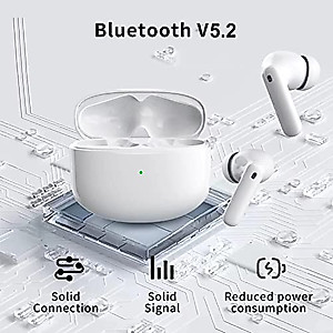 BONKON Bluetooth Earbuds, Wireless Headphones IPX7 Waterproof Wireless Bluetooth with Microphone Charging Case 48H Playtime, Pop-ups Auto Pairing Hi-Fi Stereo Sound Headset for Android/iOS (White)