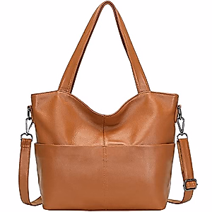 CHERISH KISS Leather Purses and Handbags for Women Shoulder Bags Tote Purse(K35 Brown-1)