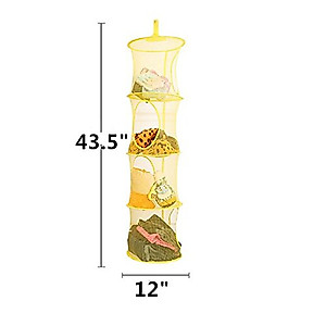 4 Tier Storage Organizer,43 1/2 x12 Inch Hanging Mesh Storage Basket with 2 Inch Screw-in Hooks,Folding Basket for Toys or Store Gloves,Shawls, Hats and Mittens, Attaches Easily to Any Rod (Blue)