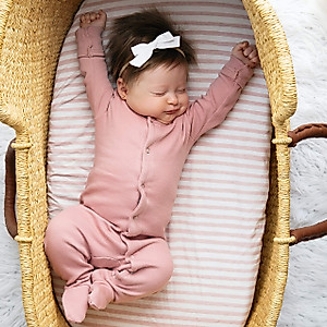 Ely's & Co. Patent Pending Waterproof Bassinet Sheet, No Need for Bassinet Mattress Pad Cover, 2 Pack Mauve Pink Splash & Stripes,for Baby Girl 32" 16"X3"