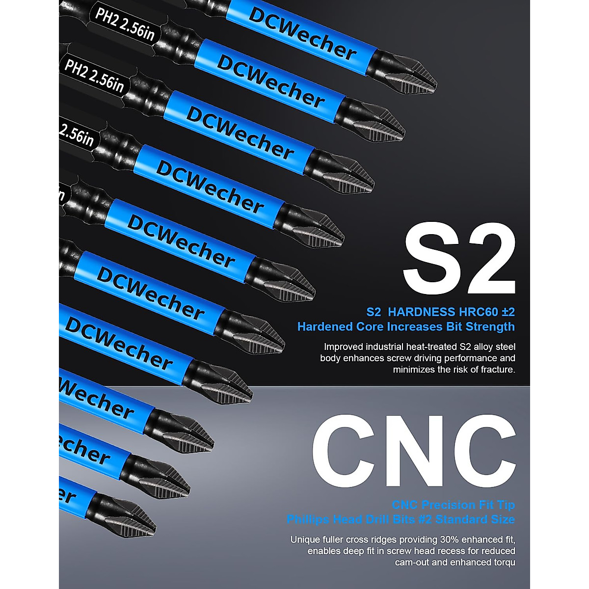 12-Pack 2 Phillips Bits, Professional CNC Anti-Slip Phillips Impact Driver Bits #2, 1 IN to 6 IN Long Screwdriver Bits, Phillips Head Drill Bits S2 Alloy Steel, Magnetic Phillips Bit, Ph2 Bits