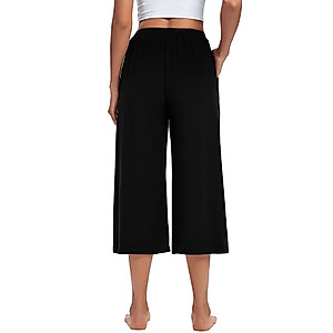 ASIMOON Capris for Women Loose Wide Leg Shorts Yoga Cropped Pajama Pants Pull on Summer Lounge Pants Culottes with Pockets