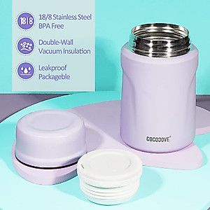 GOGOJOVE Thermoses for Hot Food,16 oz Insulated Lunch Containers Food Jar for Kids/Adult Leak Proof Vacuum Stainless Steel Keep Hot/Cold for School Office Travel Outdoors Light Purple