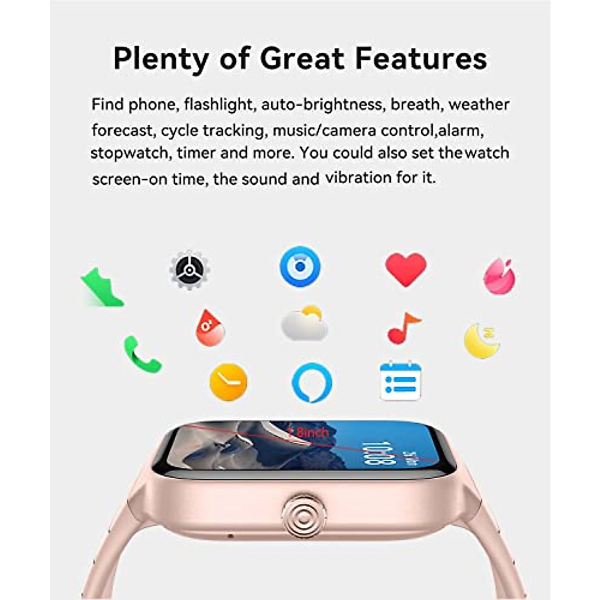 RERE ASW2-Pro Smart Watch (Answer/Make Call), Alexa Built-in, 1.8“ Fitness Tracker with 100 Sport Modes, Heart Rate, Blood Oxygen, Sleep Monitor, Fit for Android and iPhone, IP68 Waterproof, (Pink)