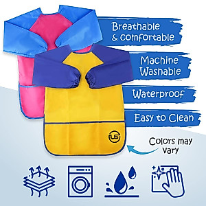 Washable Kids Paint 10 Colors, 10 No Spill Paint Cups For Kids With Lids, 10 Paint Brush Set, Waterproof Kids Smock – Christmas Gifts for Kids, Washable Paint Set For Kids, Finger Painting Supplies