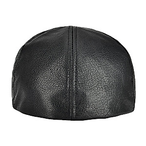 VOBOOM Lambskin Leather Ivy Caps Newsboy Hat 6 Panel Cabbie Beret Hat (7 1/4, Black)