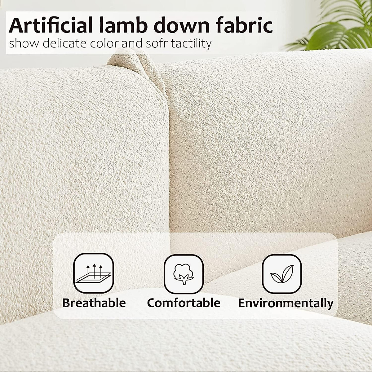 Hison Lambswool 2 Seat Cushion Couch 87'' Comfy Couch for Living Room Lambswool Sofa with 2 Pillows (White)