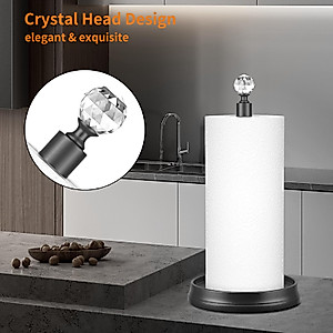 KASUNTO Paper Towel Holder (with Crystal Head) Steel Paper Towel Holder countertop，Black Paper Towel Holder for Kitchen Countertops, Bars & Dining Tables,Fits Standard & Jumbo Rolls,Matte Black