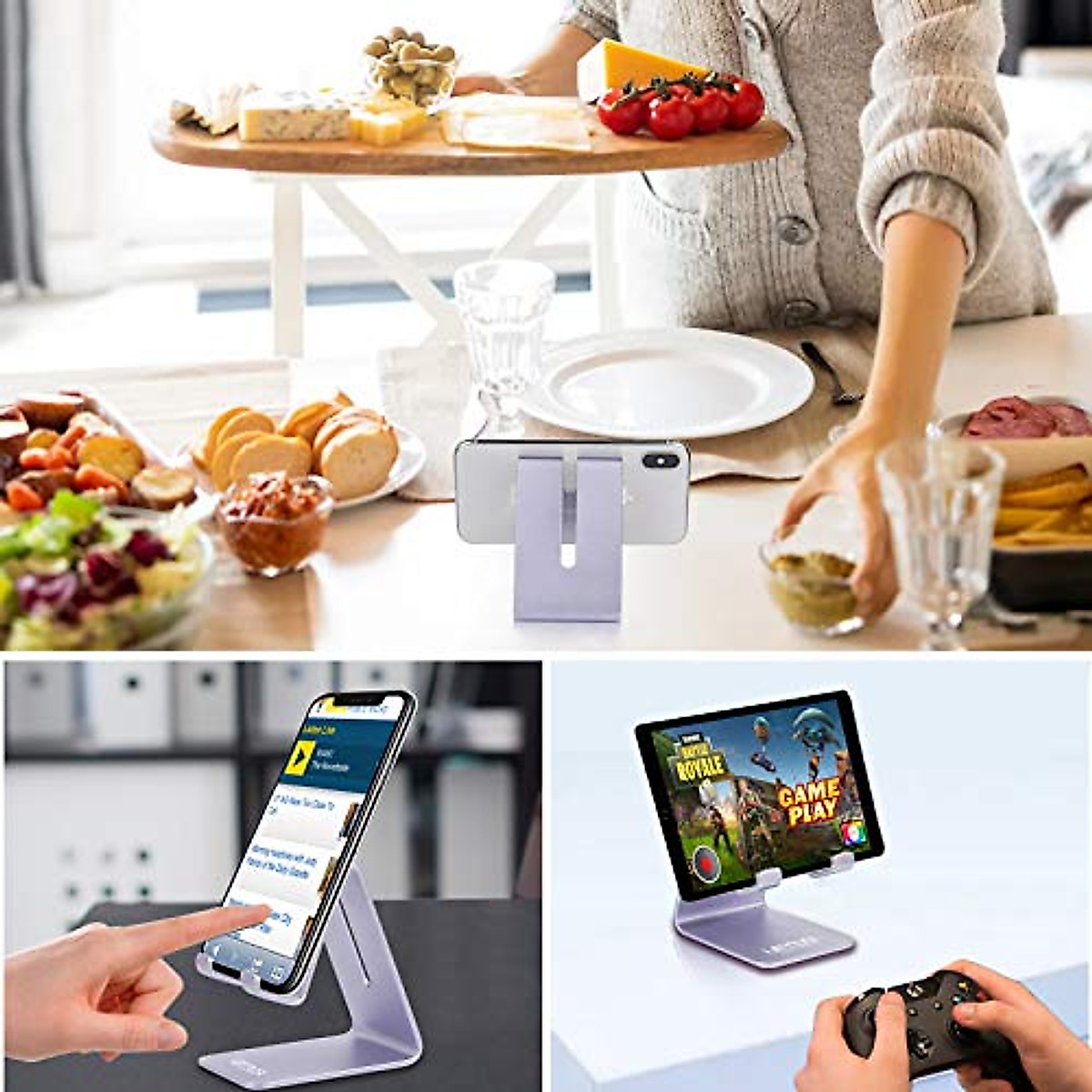 Urmust Cell Phone Stand for Desk Phone Holder Dock Cradle Stand for iPhone 14 13 12 11 Pro Max X Xr 8 Plus 7 6, Tablet(4-10in) [2023 Updated Version] Light Purple