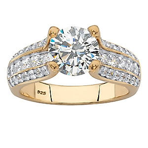 PalmBeach Yellow Gold-plated Sterling Silver Round Cubic Zirconia Triple Row Engagement Ring Sizes 6-10 Size 10