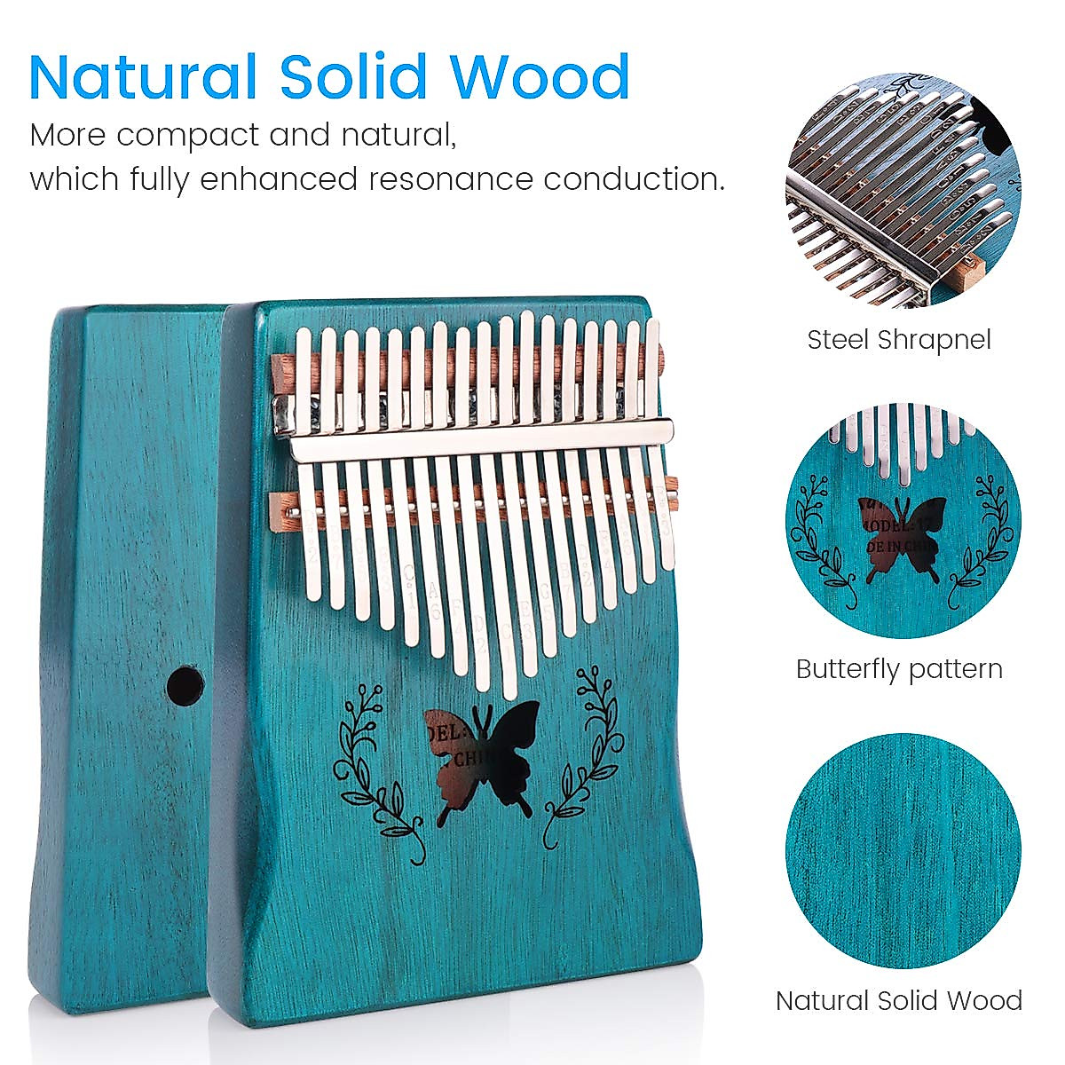 ELE ELEOPTION Kalimba 17 Keys Thumb Piano with Mahogany body builts-in Storage Canvas Bag, Tuning Hammer and Study Instruction 9 pieces-Professional Gift for Music Lovers Kids Beginners - Butterfly
