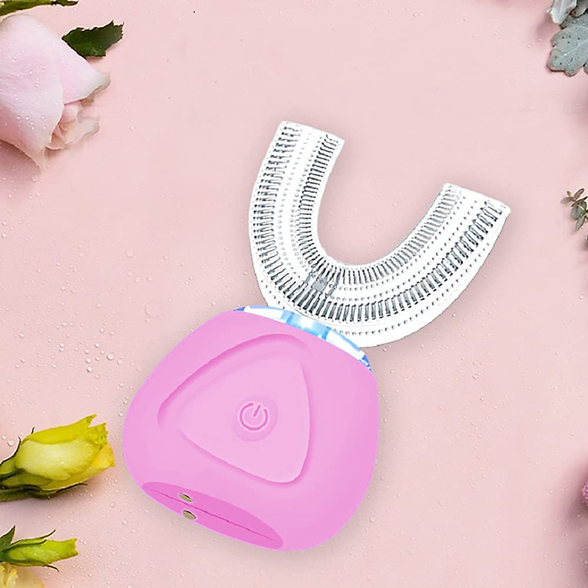 BFE 3rd Generation 360° Ultrasonic Electric Toothbrush with Long Brush Head for Adults Rechargeable Portable Automatic LED Light Infrared Protecting for Gums IPX7 Waterproof Hands Free (Pink)