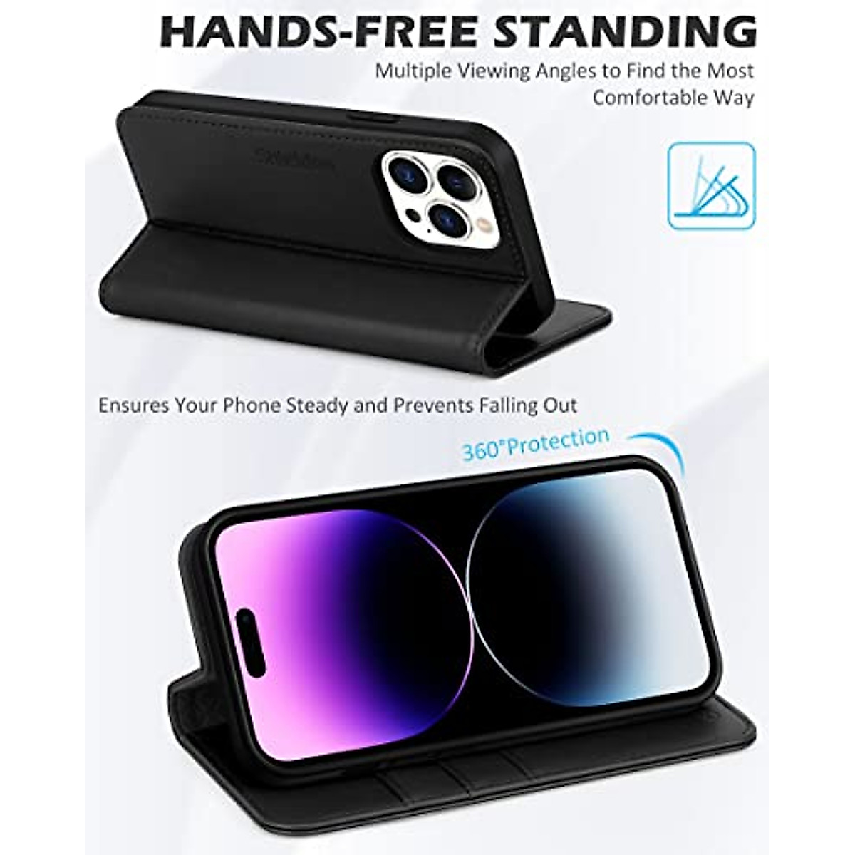 SHIELDON Case for iPhone 14 Pro Max 5G 6.7", Genuine Leather iPhone 14 Pro Max Wallet Case Flip Cover RFID Blocking Card Slots Magnetic Closure Case Compatible with iPhone 14 Pro Max 2022 - Black