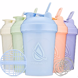 HydraCup [5 Pack] - 20oz Shaker Bottle for Protein Mixes, Barbell Blender Wire Whisk & Mixing Grid, Shaker Cup BPA Free, Shakes Value Pack