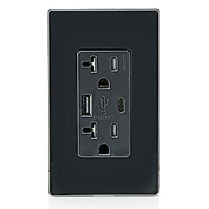 Leviton T5833-E 20-Amp Type-C USB Charger/Tamper Resistant Receptacle, Black
