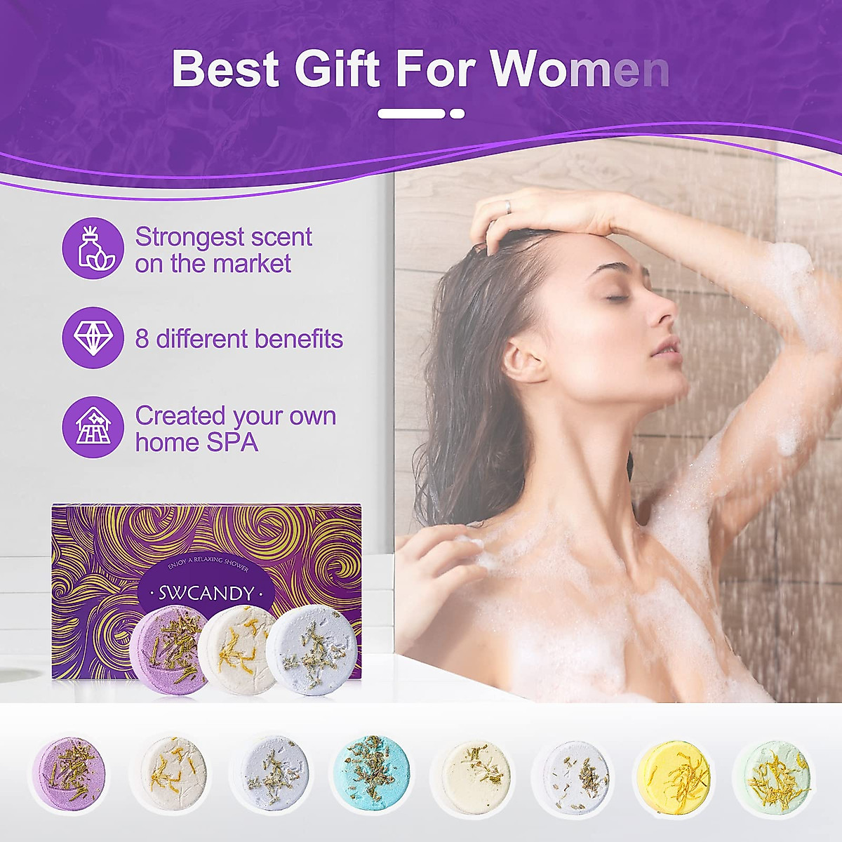 Aromatherapy Shower Steamers Christmas Gifts Set Lavender - Swcandy 8 Pcs Bath Bombs Gifts for Women, Shower Bombs with Essential Oils Relaxation Gifts for Home SPA, Melts for Women Who Has Everything