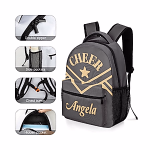 XOZOTY Custom Cheerleader Backpack with Name Daypack for Camping Hiking Cheer Black Golden Yellow