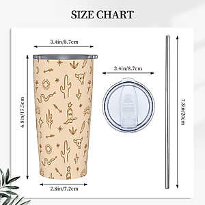 CHASOEA Western Tumbler 20oz Boho Western Stainless Steel Insulated Tumblers with Lid and Straw Beige Travel Coffee Mug Tea Wine Cups Water Bottle Western Gifts for Women