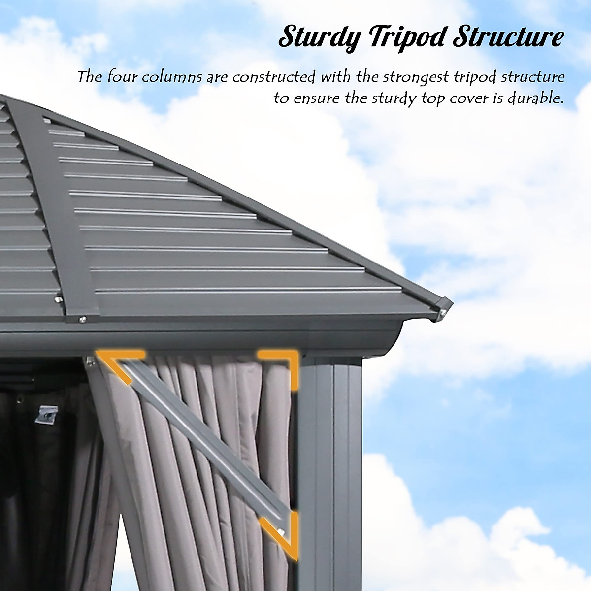 Patio Tree 10' x 12' Aluminum Outdoor Gazebo, Patio Permanent Hardtop Gazebo with Netting and Privacy Curtains