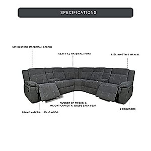 Manual Reclining Sectional Sofa Set Premium Fabric Recliner Corner Sectional Couch with Console & Cup Holders for Living Room…