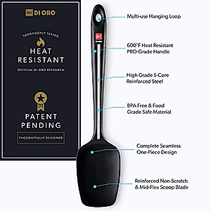 DI ORO Seamless Series Silicone Spoon Spatula - BPA Free Pro-Grade Non-Stick 600ºF Heat-Resistant Rubber Spoonula - Versatile Silicone Kitchen Scraper Utensil for Baking and Cooking (Black)