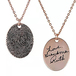 U ZERO Custom Actual Fingerprint Necklace Handwriting Text Engraved Necklace Personalized Memorial Gift