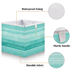 Teal Turquoise Green Storage Baskets for Shelves Foldable Collapsible Storage Box Bins with Closet Organizers Cubes Decorative for Pantry Clothes Storage Toys, Books, Home, Office,11 x 11inch