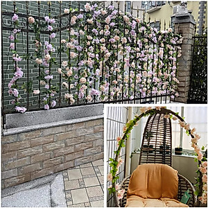 Rozwkeo 2pcs Artificial Cherry Blossom Garland Wall Hanging Cherry Vine Silk Floral Garland Flowers String Fake Flowers Garland for Home Wedding Indoor Outdoor Garden Wall Decor Party Decoration