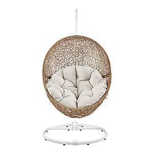 Modway Encase Outdoor Patio Rattan Swing Chair in Cappuccino Beige