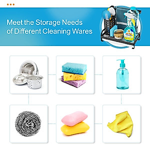 Kitchen Sink Caddy Sponge Holder - iSPECLE Sink Organizer with Brush Holder Drain Pan Tray, Dishrag Dishcloth Holder Storage Kitchen Accessories, Black