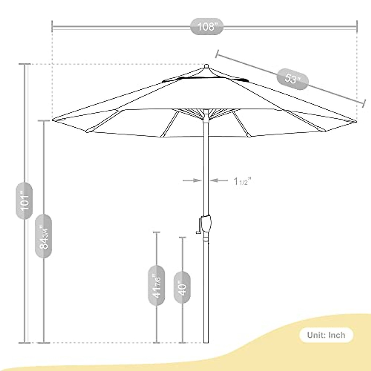 California Umbrella 9' Round Aluminum Market Umbrella, Crank Lift, Auto Tilt, Bronze Pole, Kiwi Olefin