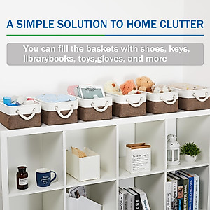 Bidtakay Collapsible Fabric Storage Baskets with Handles for Organizing [6 Pack] Canvas Small Storage Bins Shelf Baskets for Clothes Closet Rectangle Baskets 11.8 X 7.8 X 5 Inches(White&Earthy Brown)