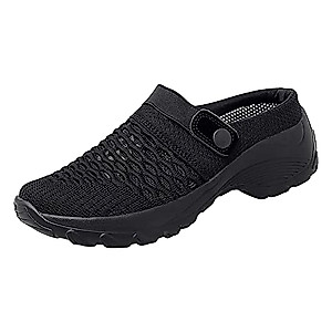 Womens Slip-on Walking Shoes,Orthopedic Diabetic Knit Mesh Breathable Casual Shoes with Arch Support Summer Outdoor Non-Slip Platform Sneakers Sandals Black
