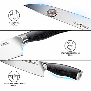 TUO 8 Pcs Chef Knife Set - Professional Knife Block Set Sharpener Steel, German Stainless Steel Ergonomic Pakkawood Handle with Gift Box, Fiery Phoenix Series - Black