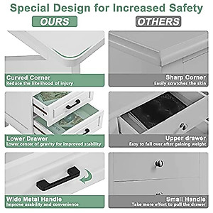 Nightstand with 2 Storage Drawers, Tall End Table with Wooden X-Design for Bedroom,Living Room White