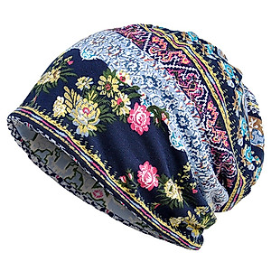 Qunson 2 Pack Women's Printed Baggy Slouchy Beanie Chemo Hat Cap